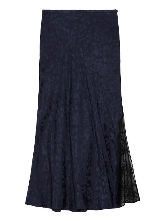 Zadig&Voltaire Jayla Leopard Jacquard Silk Midi Skirt - Encre