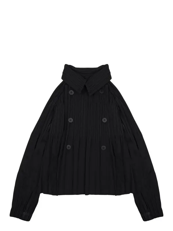 Issey Miyake Double-breasted Pleated Coat - Black