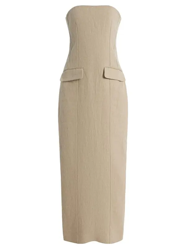 TOTEME Tailored Linen Strapless Maxi Dress - Neutral