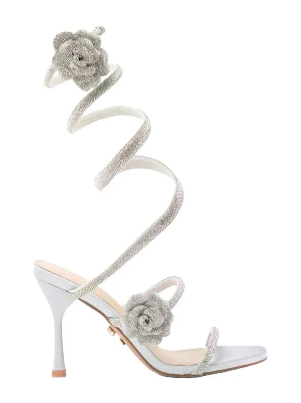 TWENTY FOURHAITCH Crystal-embellished Floral-appliqué Stiletto Sandals - Silver