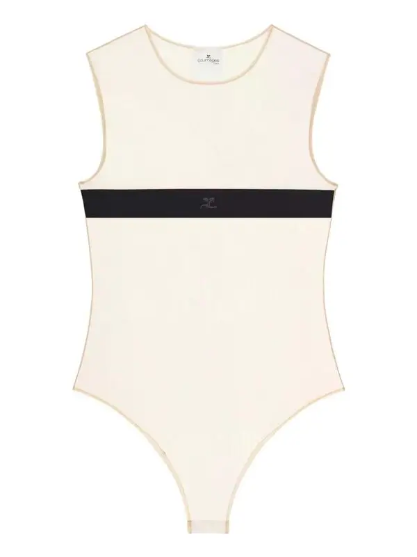 COURREGES Tulle Bodysuit With Embroidered Logo - Black