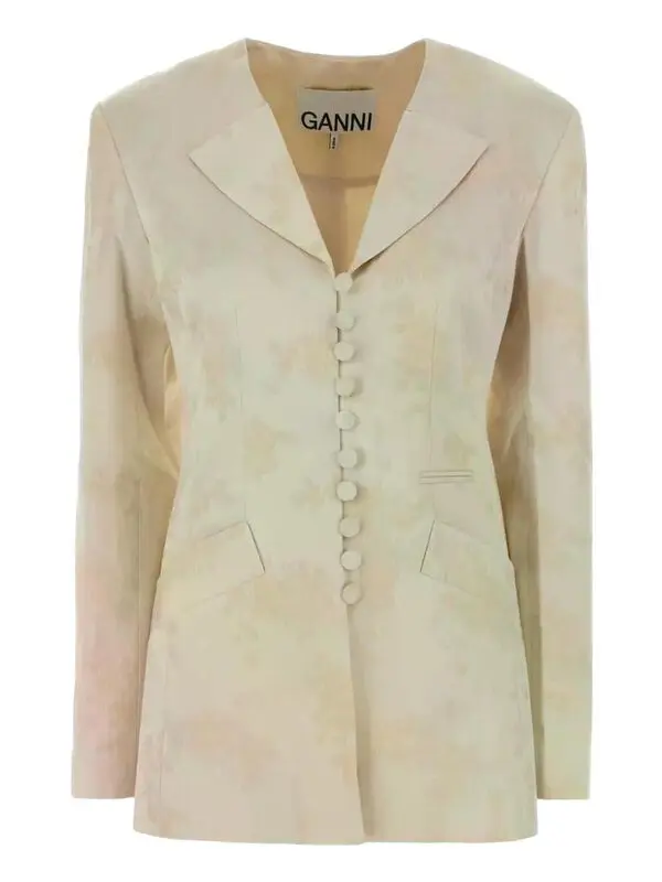 GANNI Floral-jacquard Blazer - Neutrals