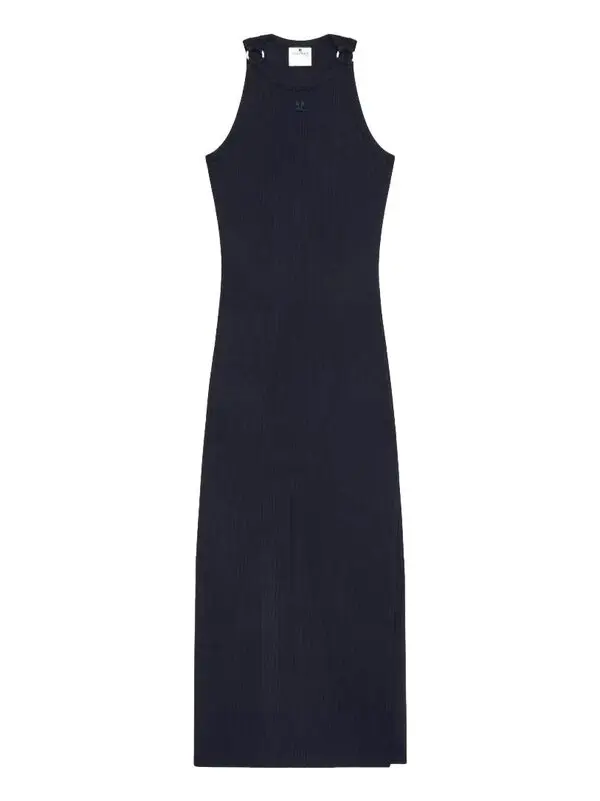 COURREGES Ribbed-knit Midi Dress With Buckle Detail - Blue