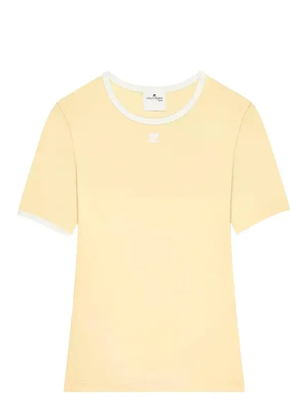 COURREGES Logo Embroidered Contrast Trim T-shirt - Yellow