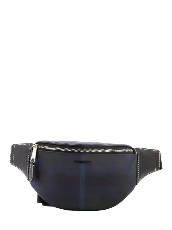 Burberry Cason House Check Canvas And Leather Mini Belt Bag - Blue