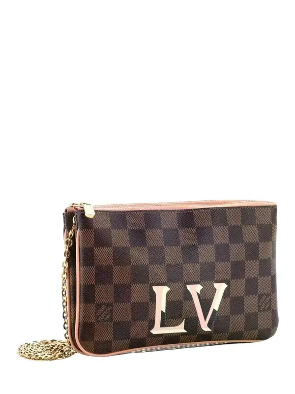LOUIS VUITTON Double Zip Pochette Damier Clutch Bag - Brown