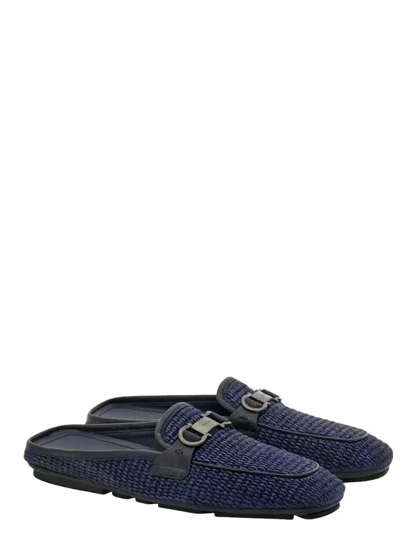 FERRAGAMO Gancini Ornament Raffia Mules - Blue