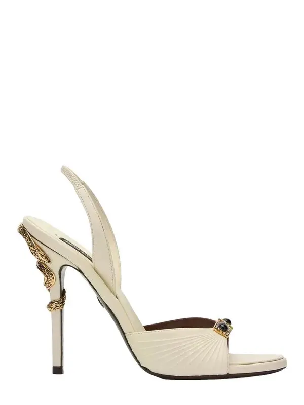 Roberto Cavalli Jewelled Buckle Snake Detail Sandals - Neutrals