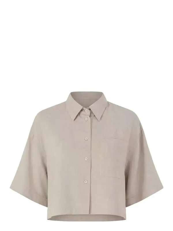 Brunello Cucinelli Brown Slub Texture Cropped Shirt - Neutrals