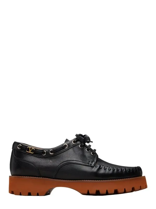 Valentino Garavani Leather Lace-up Loafers With Logo Detail - Black