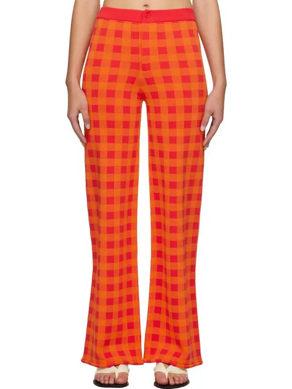 SIMONMILLER Plaid Wide Leg Casual Pants - Orange