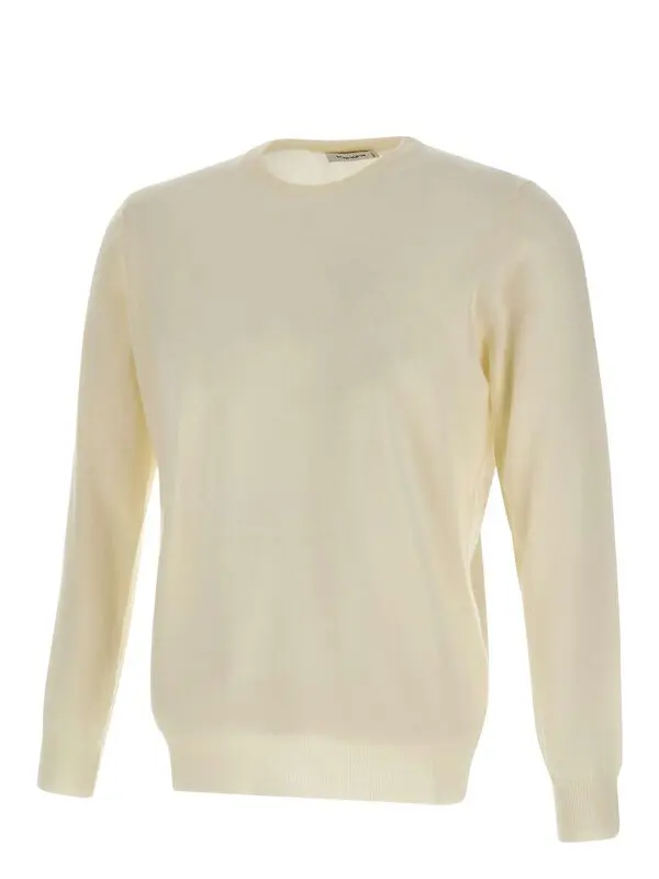 KANGRA Crew Neck Sweater With Ribbed Edges - Off-white
