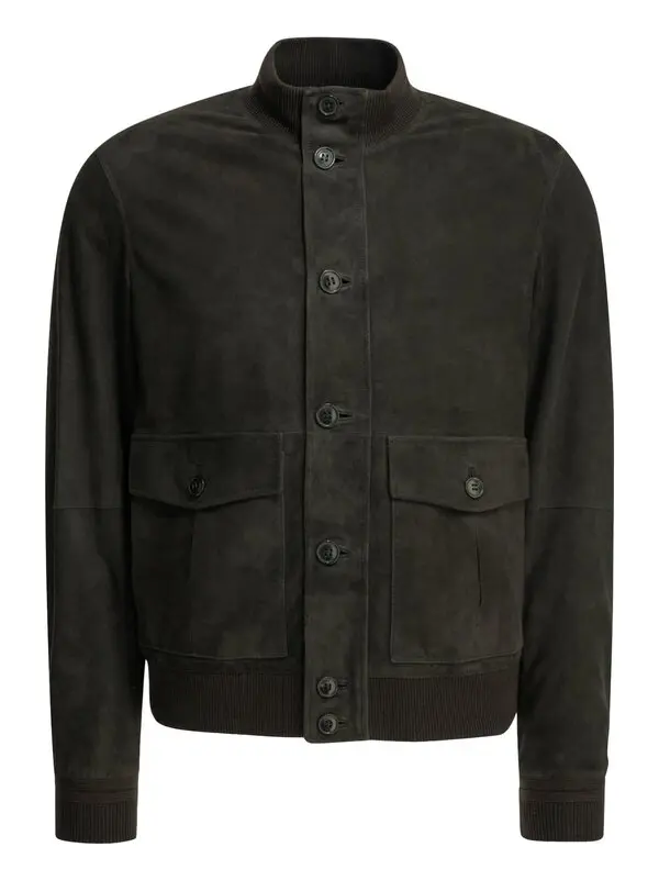 Zegna Suede High Collar Blouson Jacket - Black