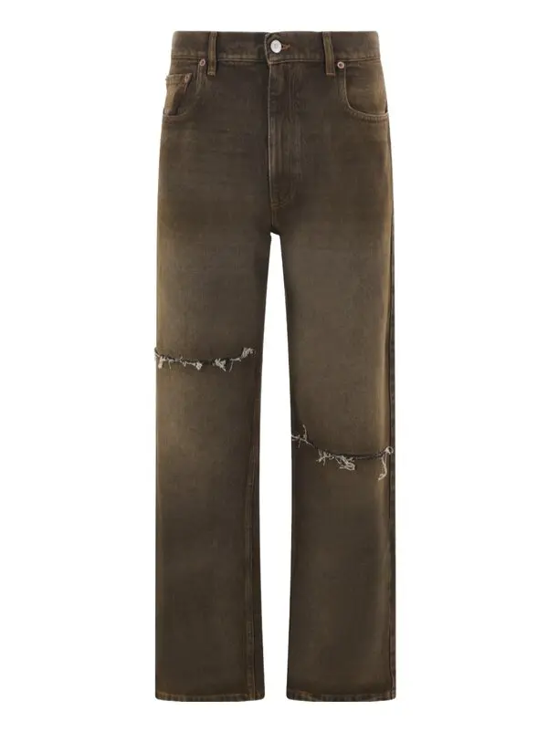 MAISON MARGIELA Straight-leg Ripped Denim Jeans - Brown