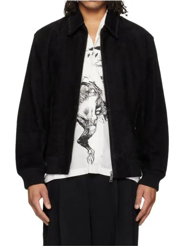 Hugo Boss Suede Bomber Jacket - Black