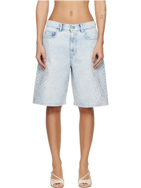 Casablanca Embellished Denim Shorts - Blue
