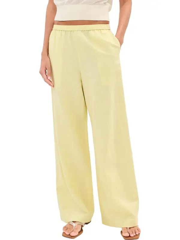 LE BOP Margot Linen Blend Wide Leg Pants - Honeydew