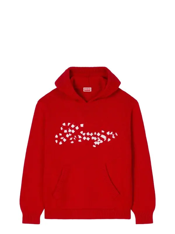 Kenzo Embroidered Cotton And Wool Hoodie - Cherry Red