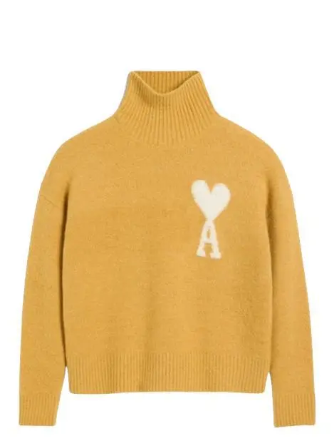 Ami De Coeur High Neck Knitted Jumper - Mustard Yellow
