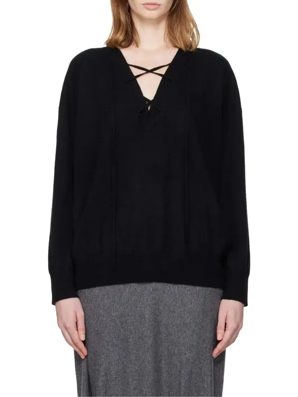 LISA YANG Erna V-neck Knitwear With Tie Detail - Black