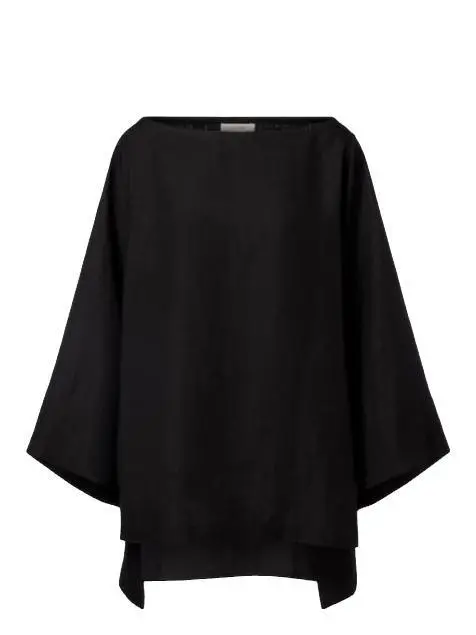 THE ROW Junia Linen Boatneck Top - Black