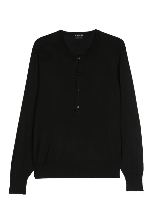 TOM FORD Crewneck Fine-knit Top With Half Button Opening - Black