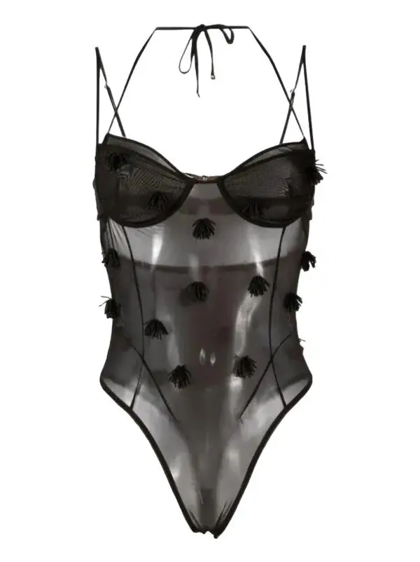 Jacquemus Sheer Fringe Bodysuit - Black