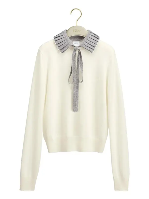 Dior Embroidered Collar Sweater - White