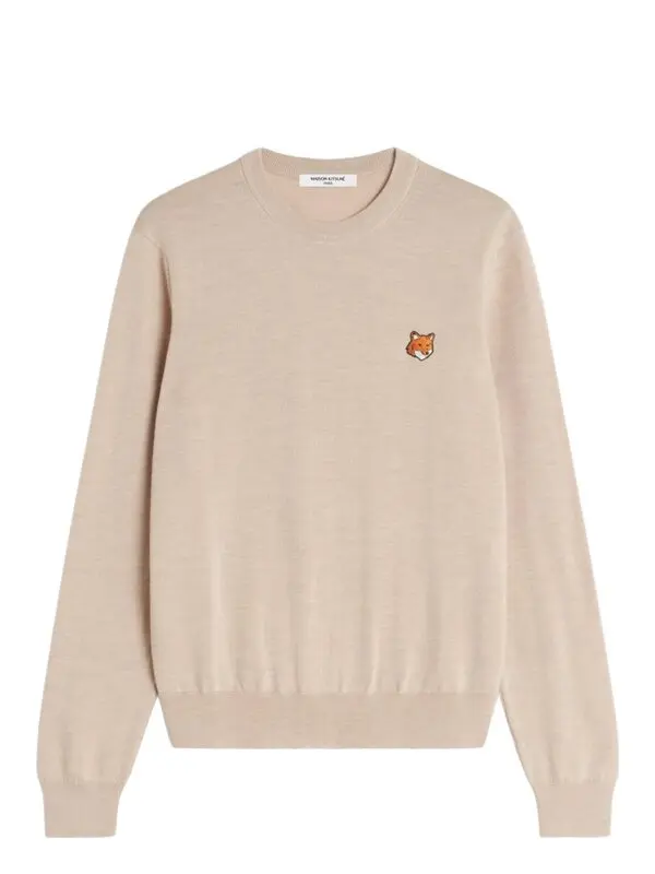 Maison Kitsuné Long-sleeved Knitwear With Embroidered Fox Head Patch - Nude