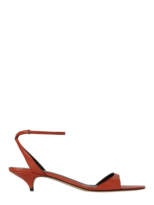 THE ROW Kitten-heel Leather Sandals With Buckled Ankle Straps - Orange-red