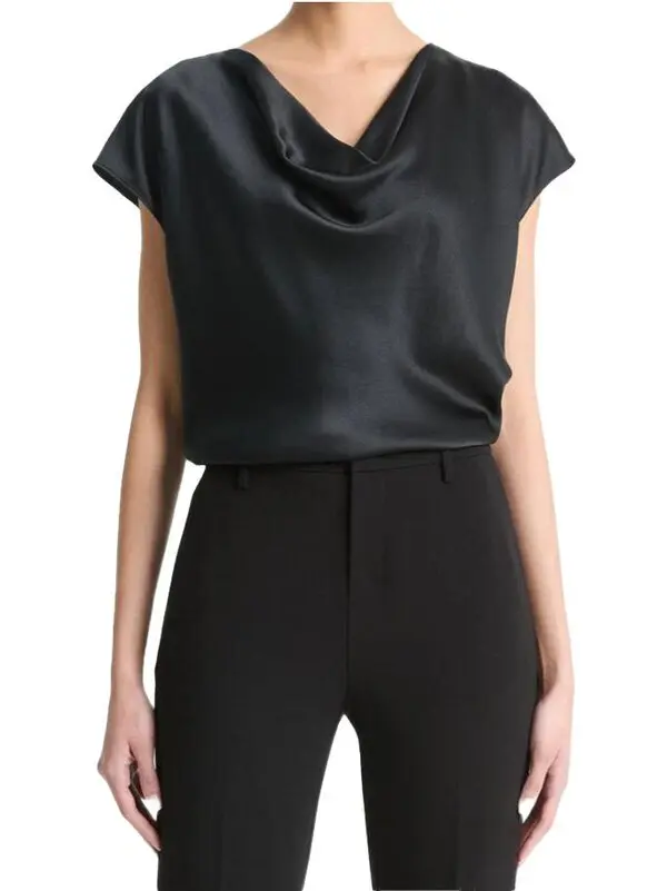 Vince Drape Neck Shirt - Black
