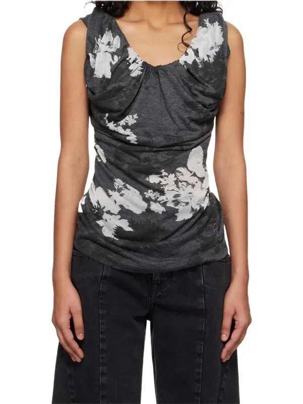 VIVIENNE WESTWOOD Jacquard Floral Draped Jersey Top - Grey/flowers