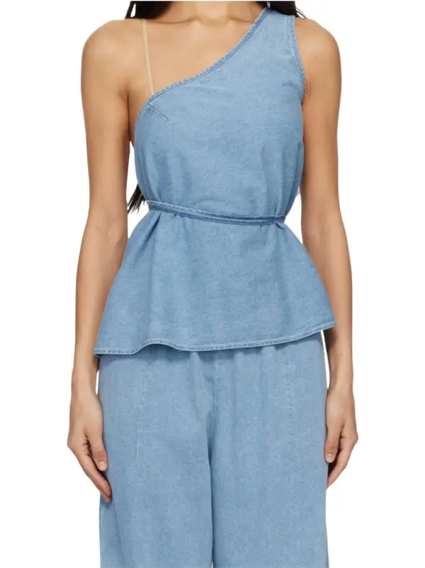 BASERANGE One-shoulder Wrap Top With Waist Tie - Blue