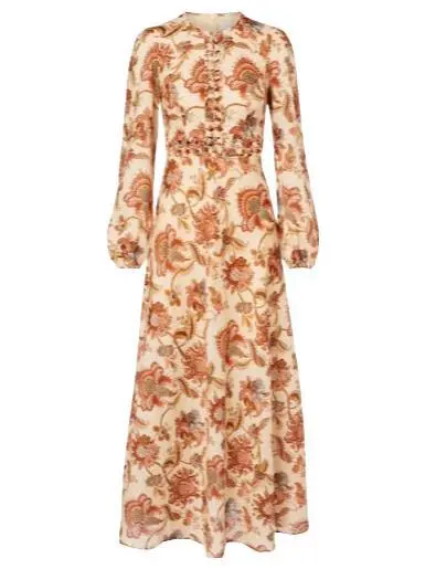 Zimmermann Aster Beaded Floral Linen Maxi Dress - Nude