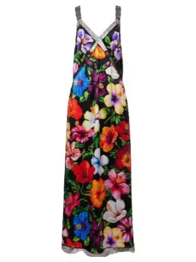 Dolce & Gabbana Floral Lace-trimmed Silk-blend Maxi Dress - Multicolor