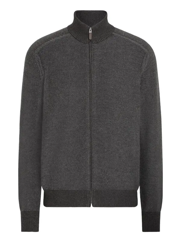 Zegna High-neck Zip-up Cardigan - Gray/dark Brown