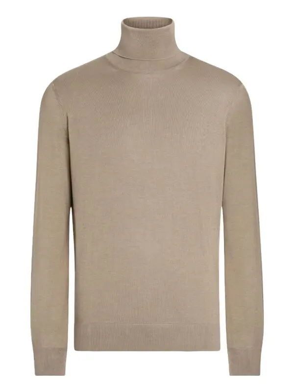 Zegna Ribbed Turtleneck Sweater - Light Taupe Mixed Colors