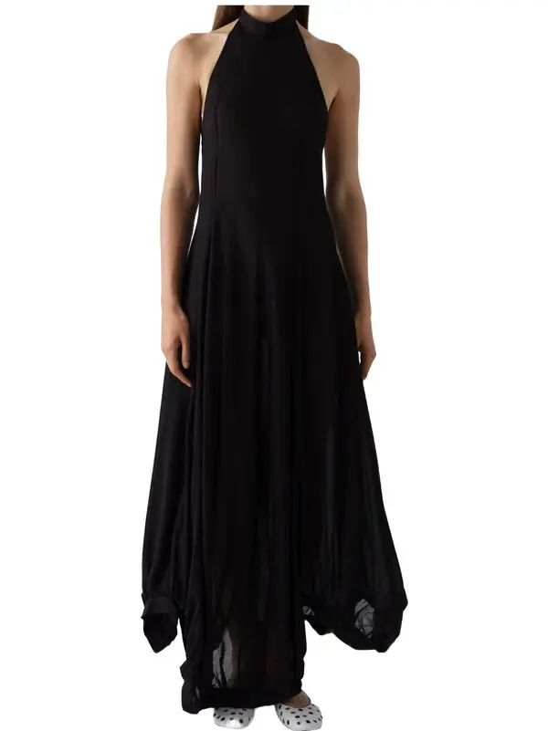 Gimaguas Sleeveless Halterneck Maxi Dress With Pleats And Open Back - Black