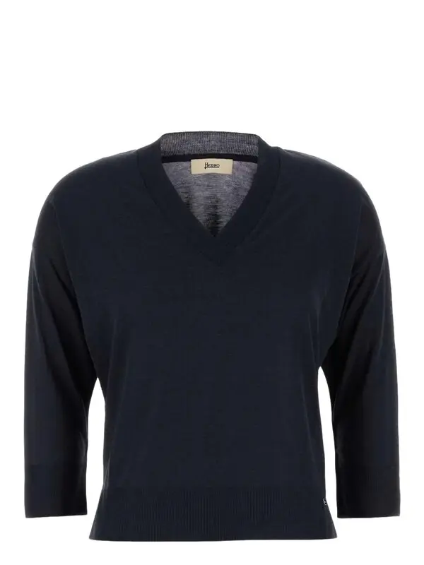 Herno V-neck Knitted Jumper With Three-quarter Sleeves - Black