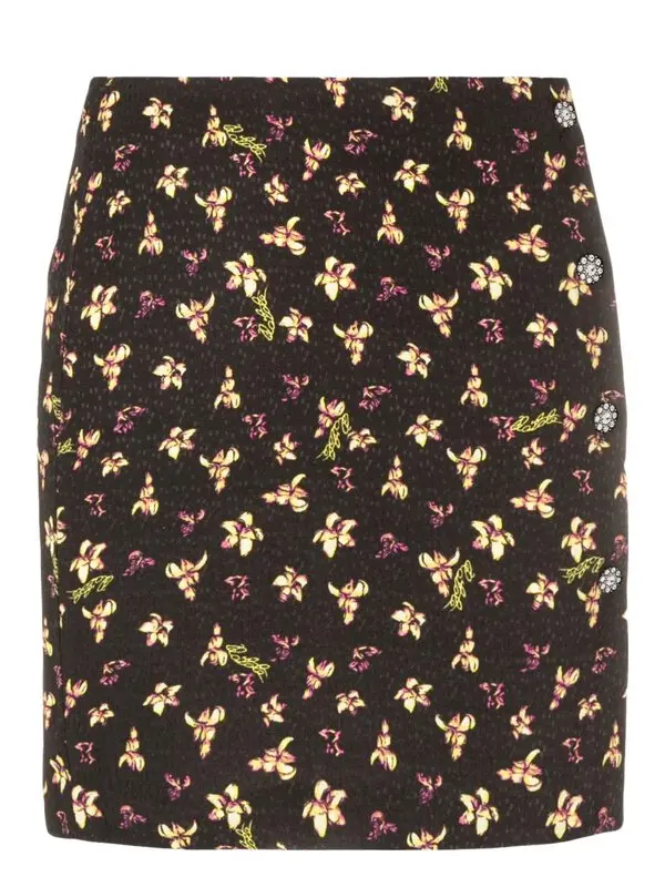 ROTATE BY BIRGER CHRISTENSEN Floral Print Mini Skirt With Crystal Embellishments - Black