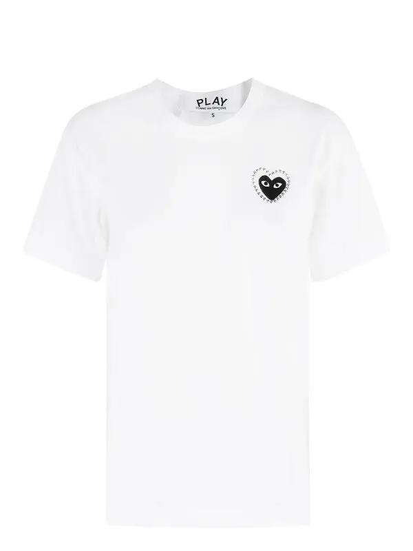 Play Comme Des Garcon Crewneck T-shirt With Heart Appliqu - White Black