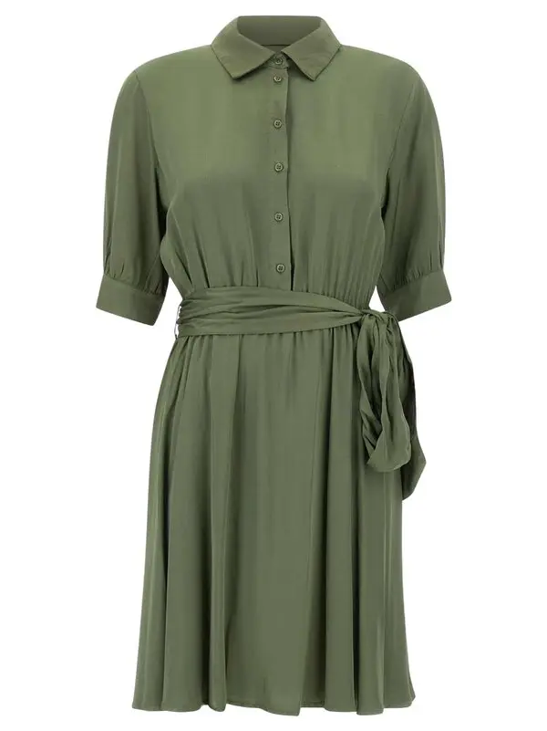 KAOS Belted Midi Shirt Dress - Green