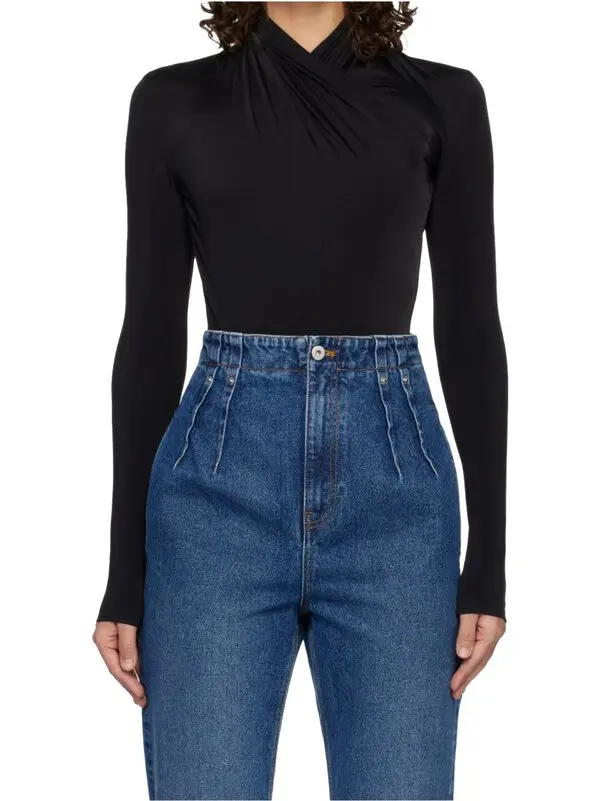MUGLER Long Sleeve Draped Top - Black