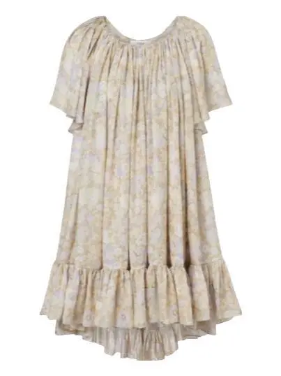 Chloé Floral Ruffled Silk Charmeuse Minidress - Nude