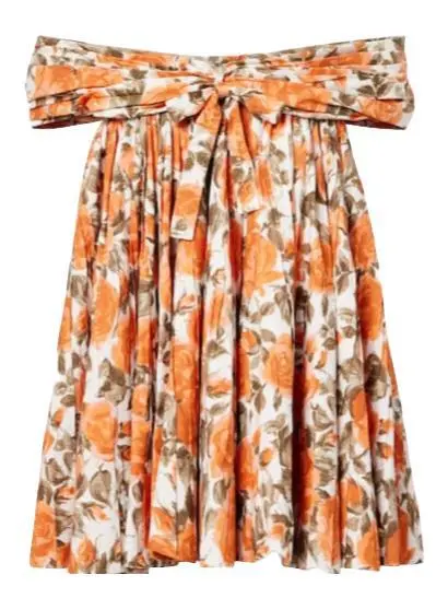 Chloé Floral Pleated Cotton Poplin Off-shoulder Minidress - Nude