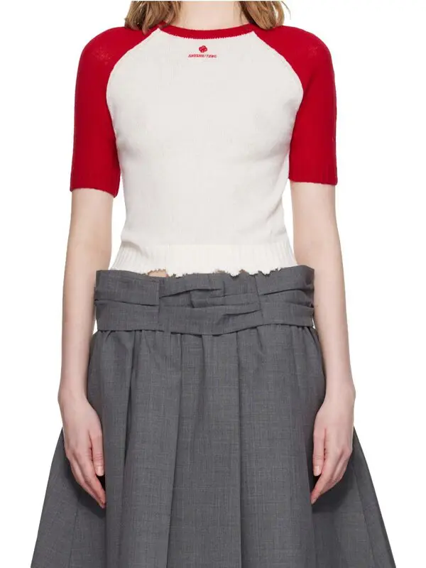 SHUSHU/TONG Short Sleeve Knit Top - White And Red