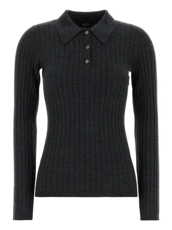 A.p.c. Ribbed Knit Polo Shirt - Charcoal-grey