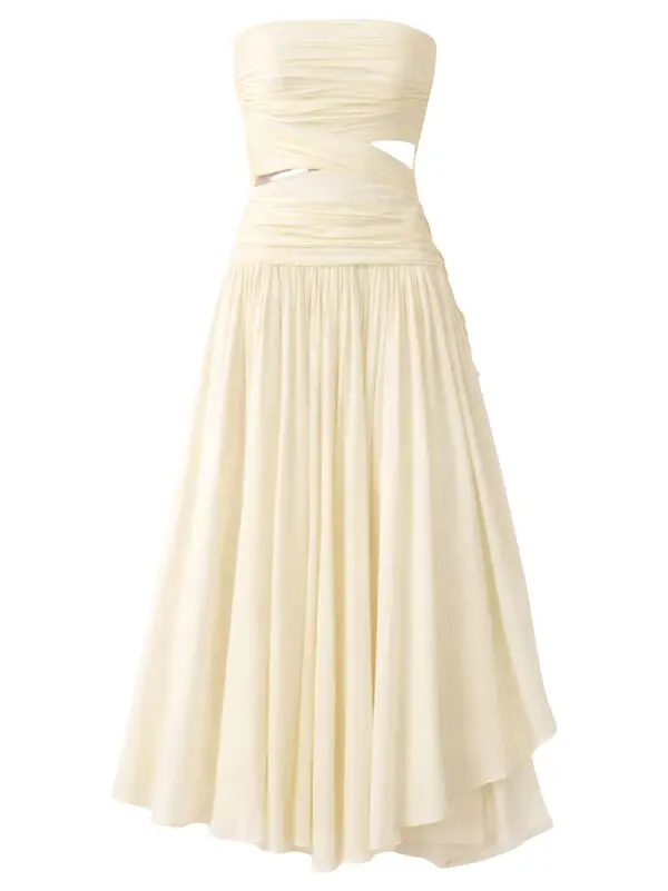 SELF-PORTRAIT Strapless Maxi Dress With Cutout Detail - Yellow