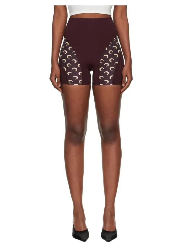 MARINE SERRE Athleisure Mini Shorts With Logo Print - Brown