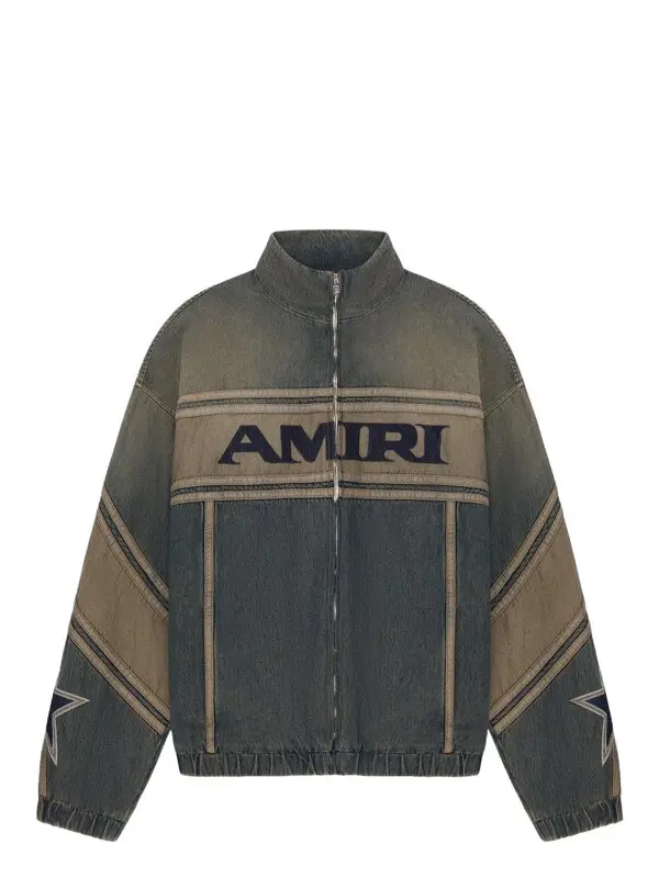 Amiri Zip-up Logo Denim Jacket - Worn Slate